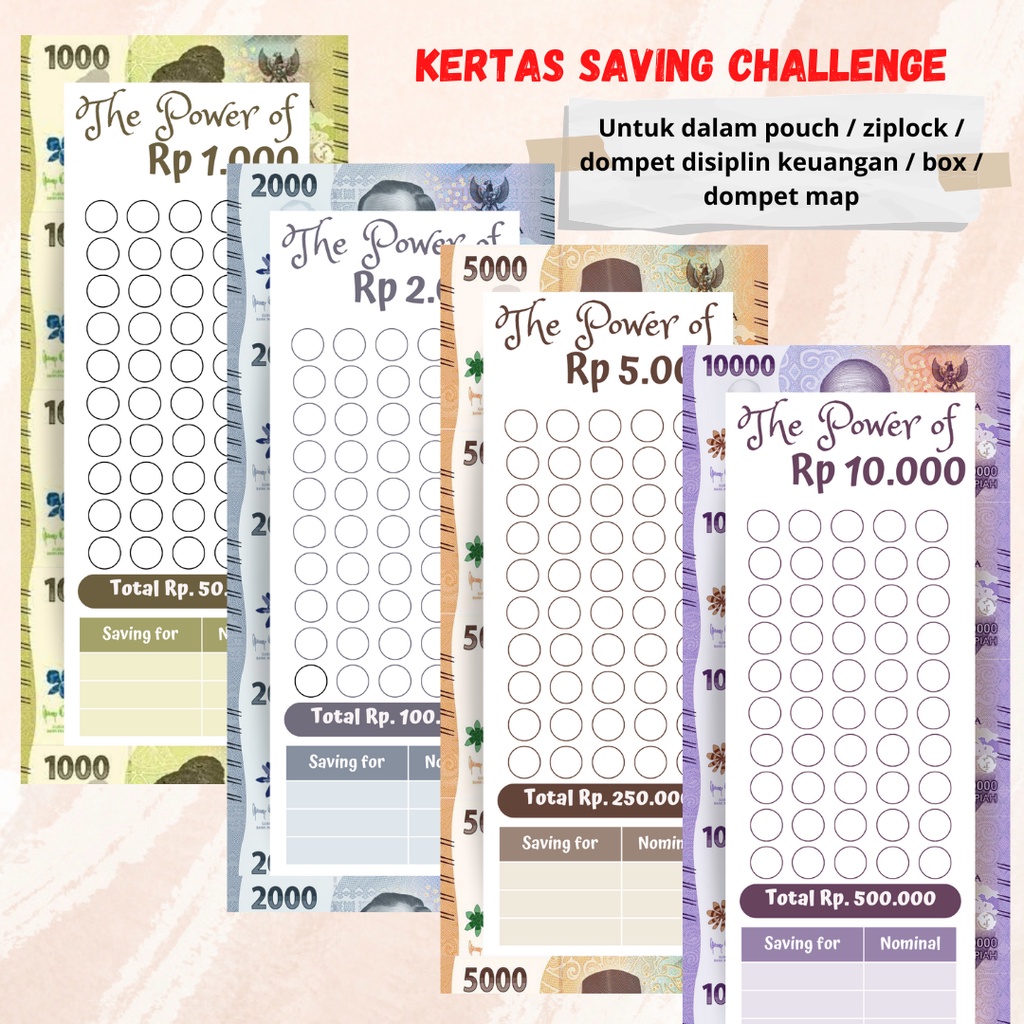 Jual ( Isi 4 ) Kertas Saving Challenge Untuk Dalam Pouch / Kertas ...