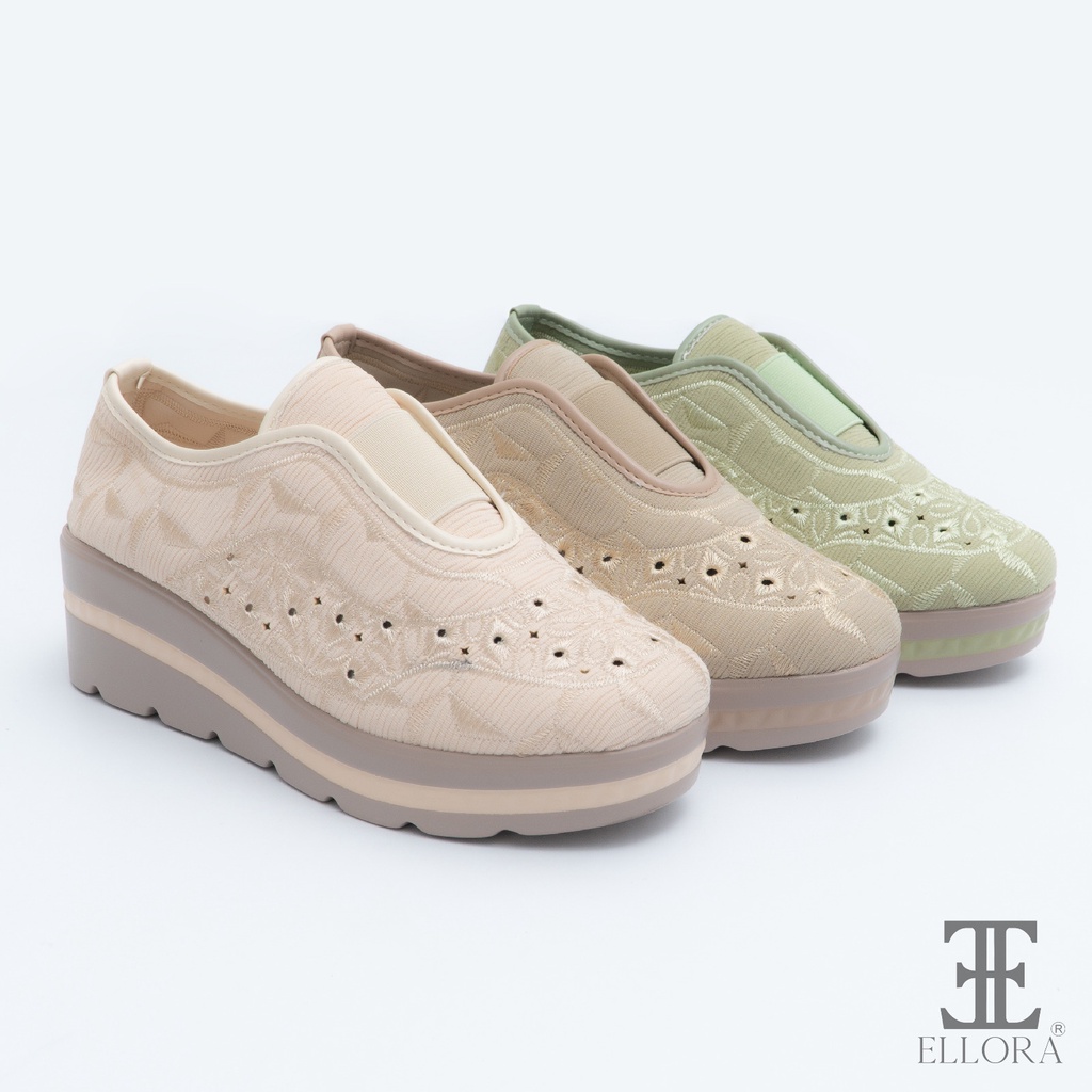 Jual ELLORA EB-6758 Sepatu Wedges Wanita Bahan Bludru Import 5.5cm ...