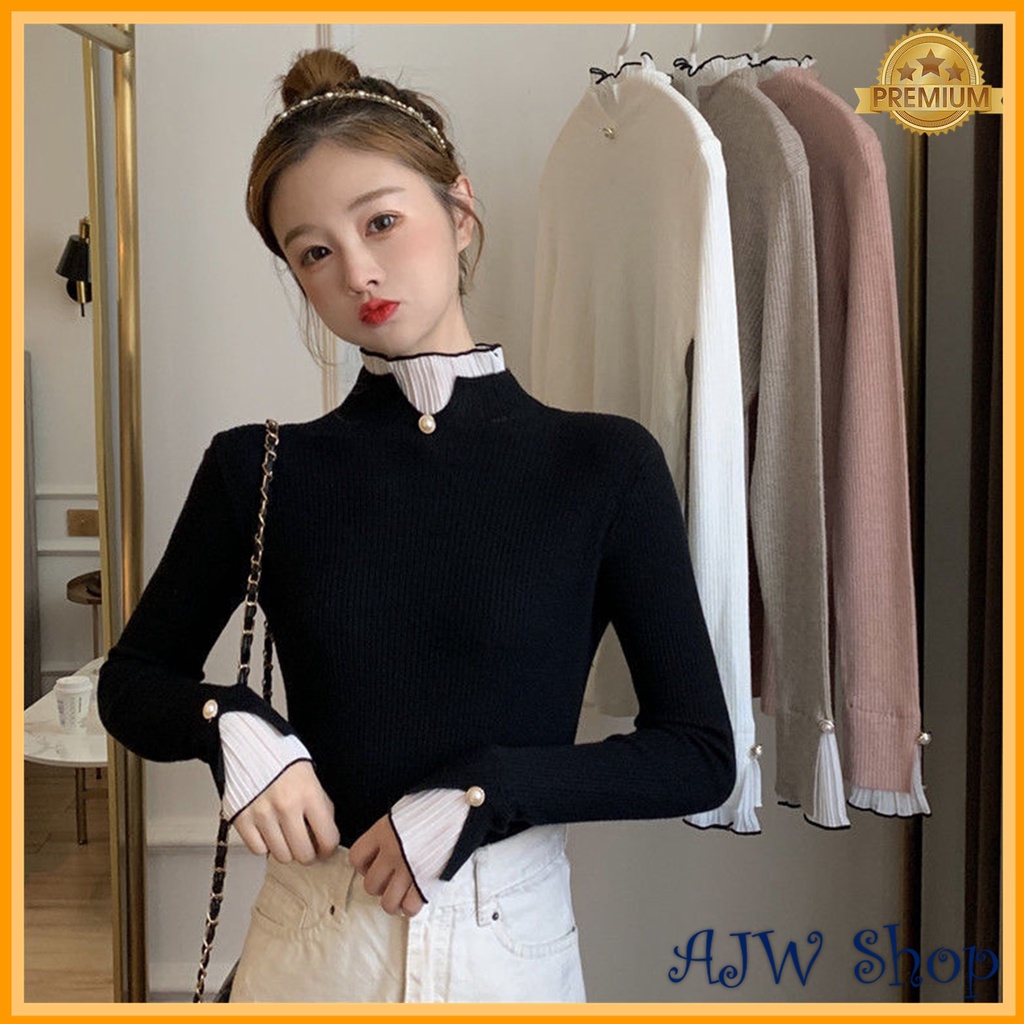 Jual AJW Atasan Korean Style Turtleneck Lengan Panjang Rajut Import Premium Xi | Korean Dress ...