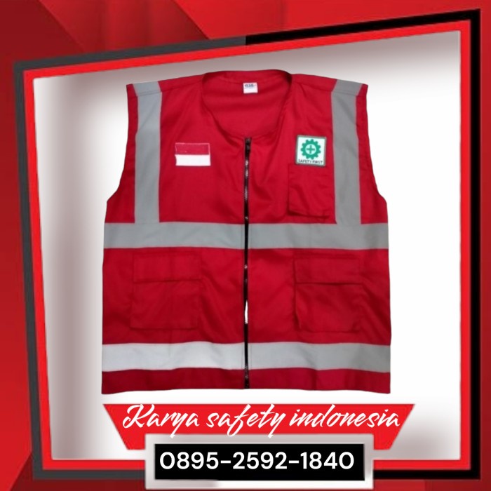 Jual Terlaris Rompi Rompi Safety Merah/Rompi Kerja Proyek + Logo K3 Dan ...