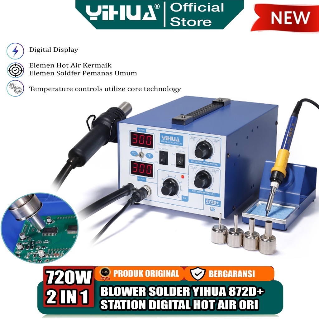 Jual Yihua 872D+ Blower Solder Uap 2 IN 1 Hot Air Gun Soldering Station ORI | Shopee Indonesia