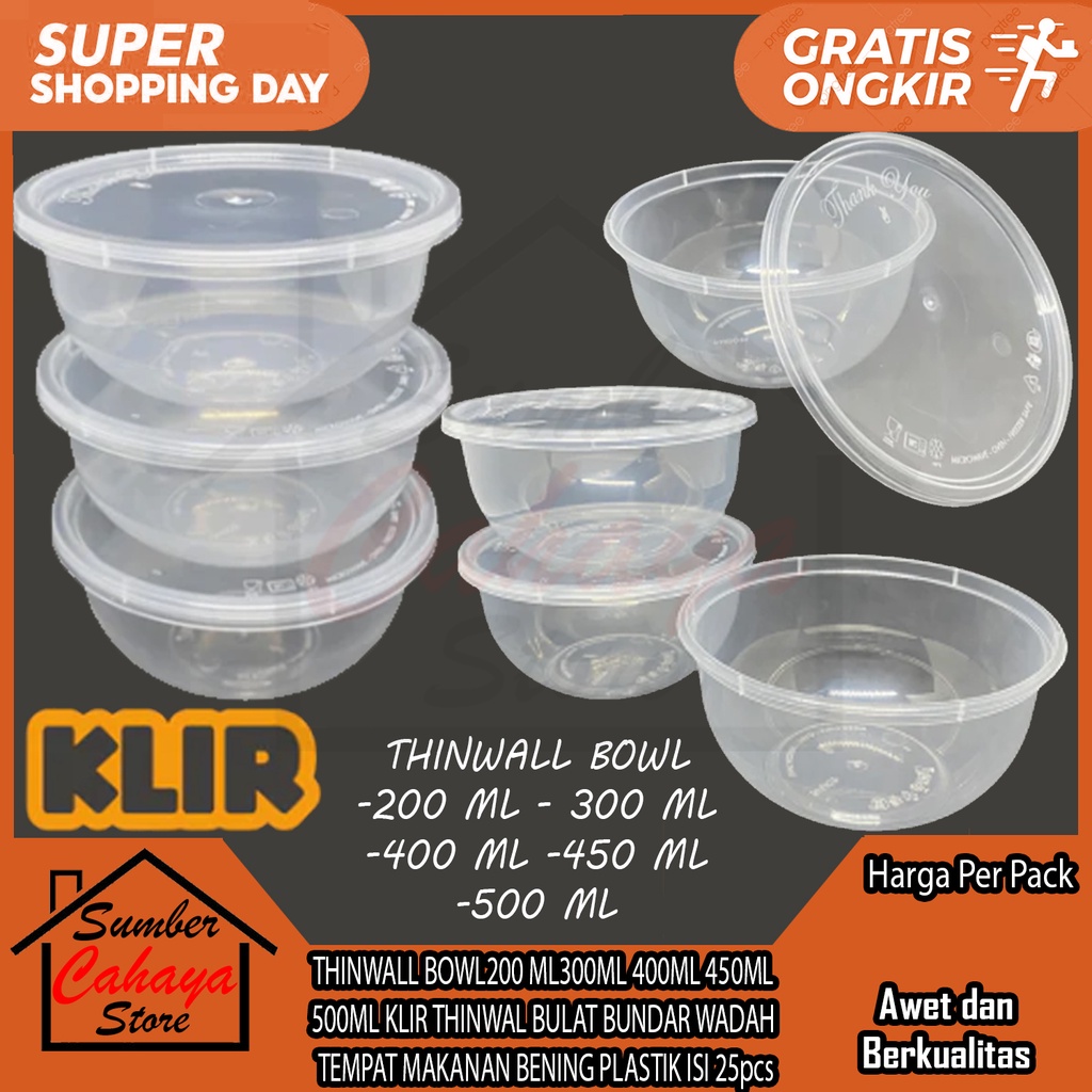 Jual Klir Thinwall Bowl 200ml 300ml 400ml 450ml 500ml Thinwal Bulat ...