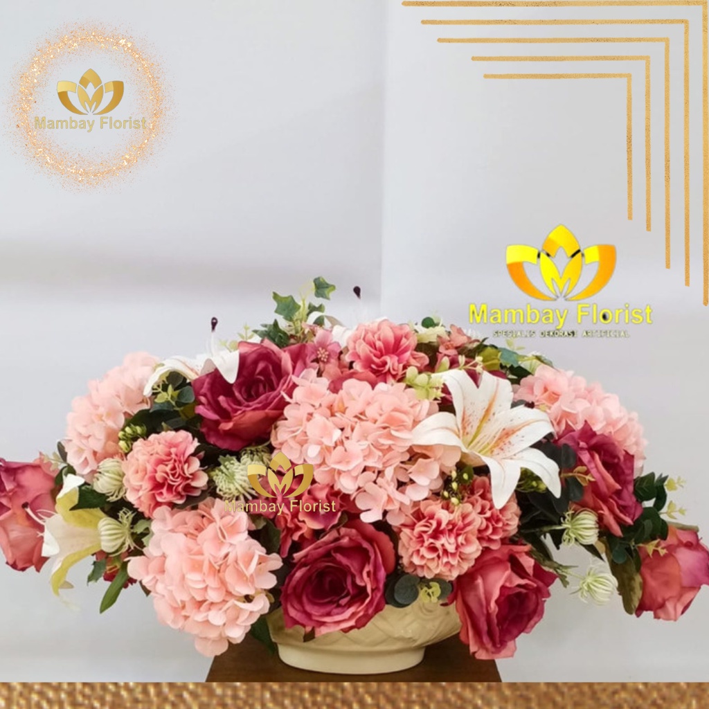 Jual Rangkaian Bunga Oval hiasan Meja / Bunga Rustik / Bunga Buatan ...