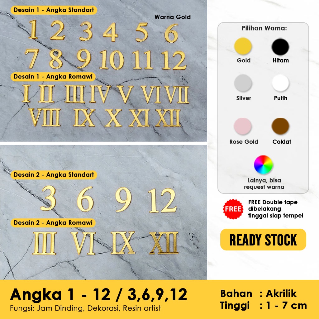 Jual Angka Jam 1 - 12 Tinggi 1,5 cm - Romawi / Arial -- Akrilik ...
