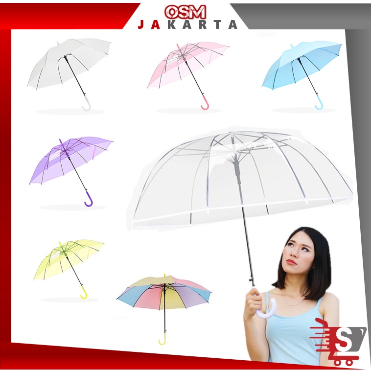 Jual OSM JKT P5324 Payung Transparan Style Korea Jepang Polos Warna Warni / Payung Bening Cantik ...