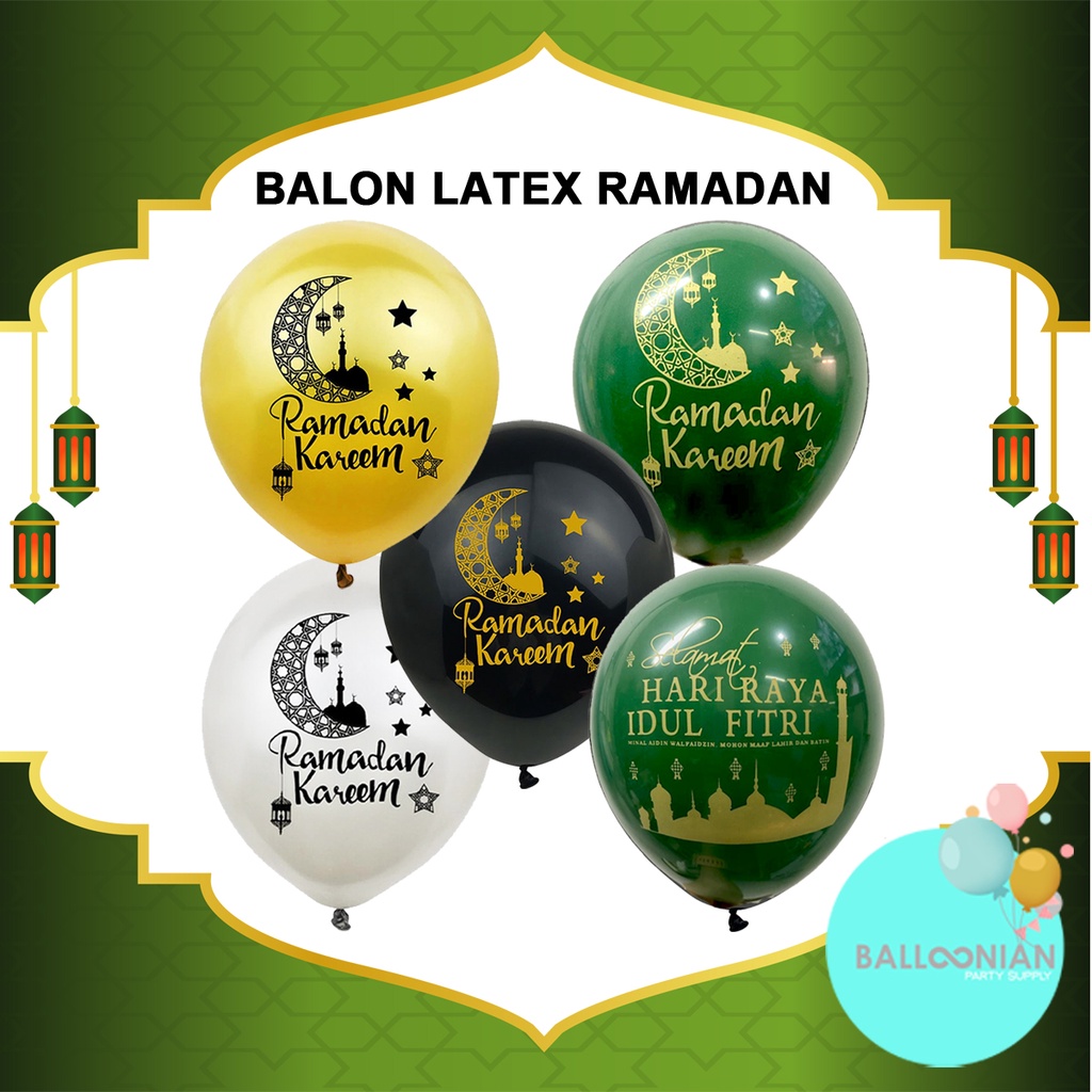 Jual Balon Latex Lebaran 12in/Balloon Latex Ramadhan/Idul Fitri/Ramadan ...