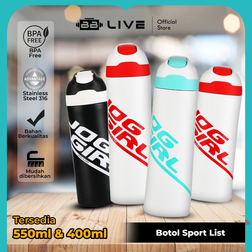 Jual BB Live Botol Sport List Putih Stainless Serbaguna 400ml 550ml ...