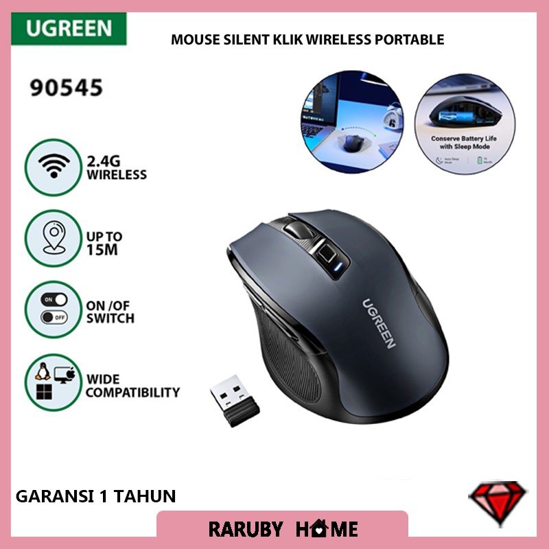Jual UGREEN Mouse Wireless Ergonomic Silent Click Desain 2.4G Mice ...