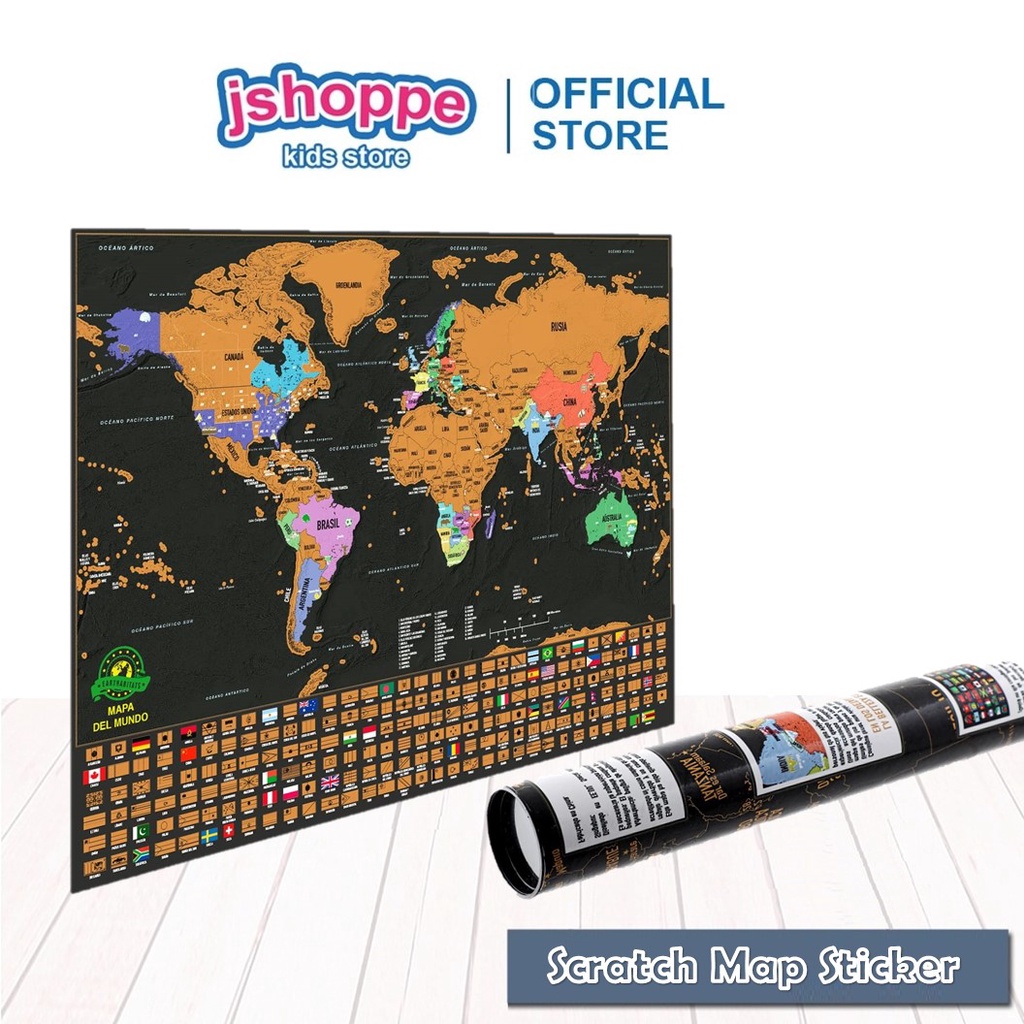 Jual JSHOPPE Scratch World Map Sticker Peta Dunia Gosok Scratch Off World Map Sticker Peta Dunia ...