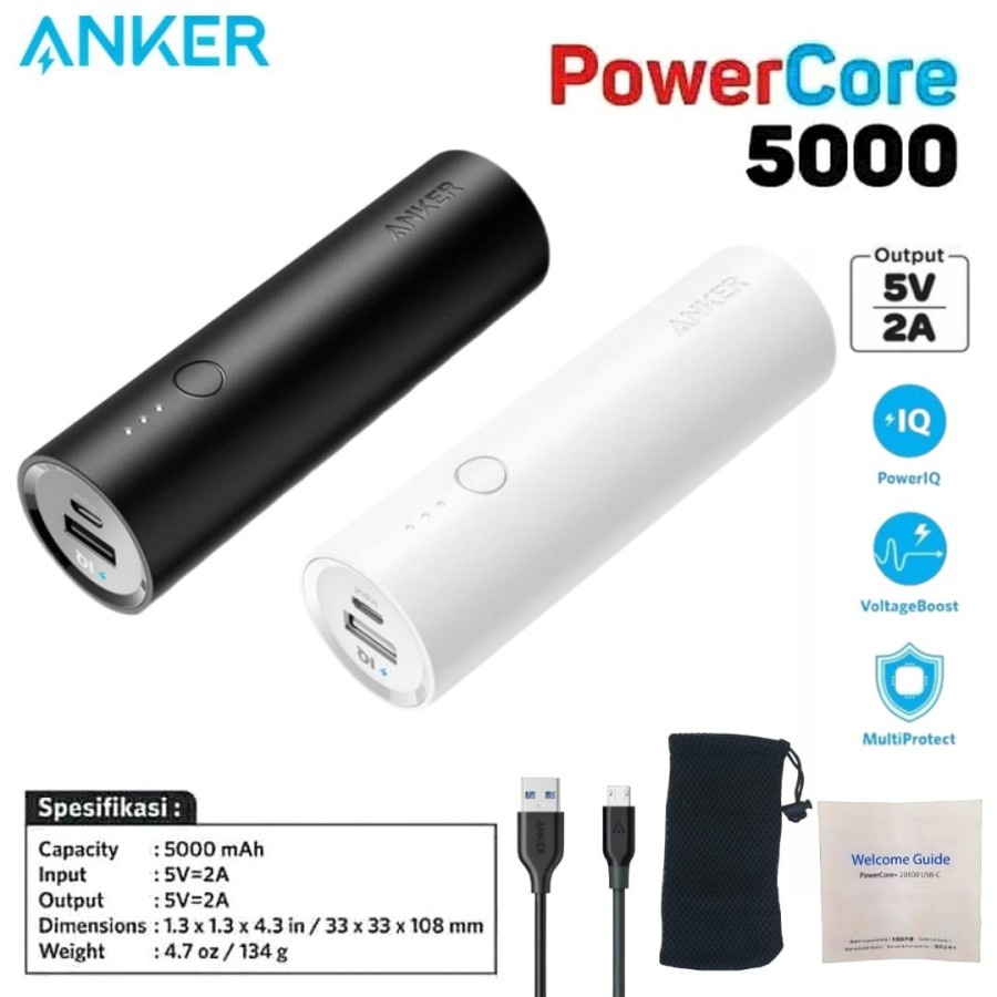 Jual Anker PowerBank 5000 mah - A1109 Powercore 5000mAh - A1109611 | Shopee Indonesia