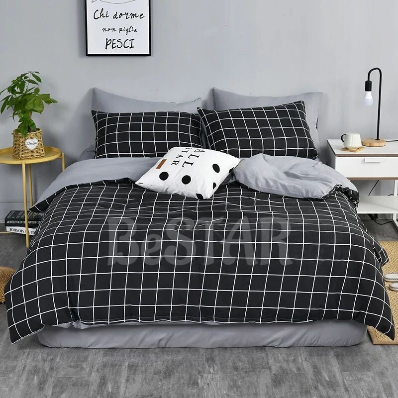 Jual Bedcover Set Sprei Two Tone Korean Style Aesthetic Kotak Hitam ... Jual Bedcover Set Sprei Two Tone Korean Style Aesthetic Kotak Hitam ...