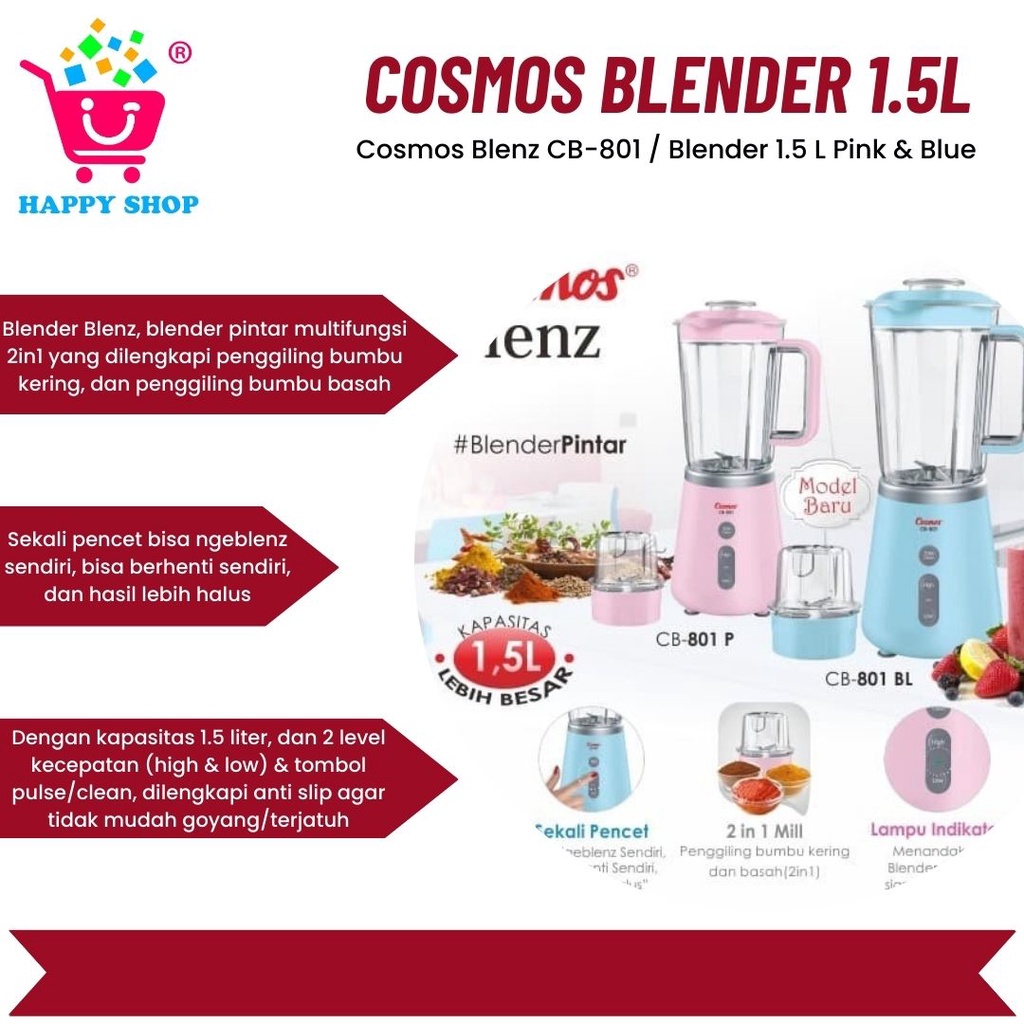 Jual Cosmos Blenz CB-801 Pink & Blue / Blender 1.5 L | Shopee Indonesia