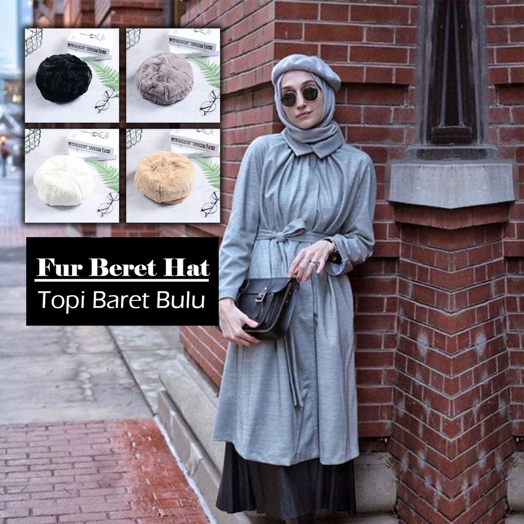Jual Topi Wanita Fashion Baret Hat Korea Topi Aesthetic Bahan Bulu Fur ...