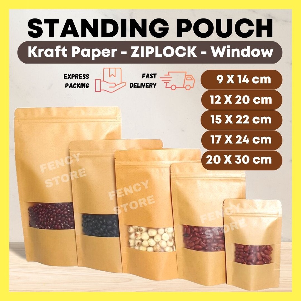 Jual [TERMURAH] PREMIUM Standing Pouch Window Kraft/ Plastik Klip ...