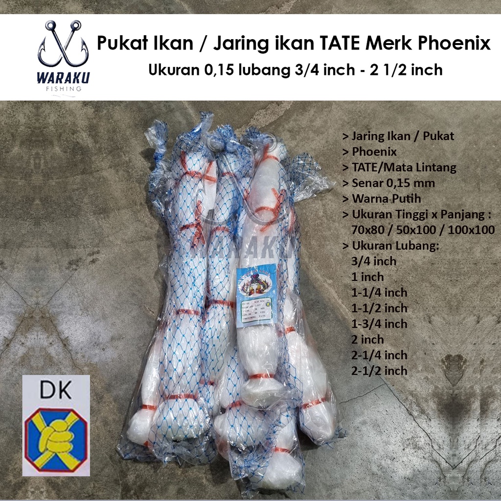 Jual Pukat Ikan / Jaring ikan TATE Merk Phoenix 0.15 lubang 3/4 inch ...