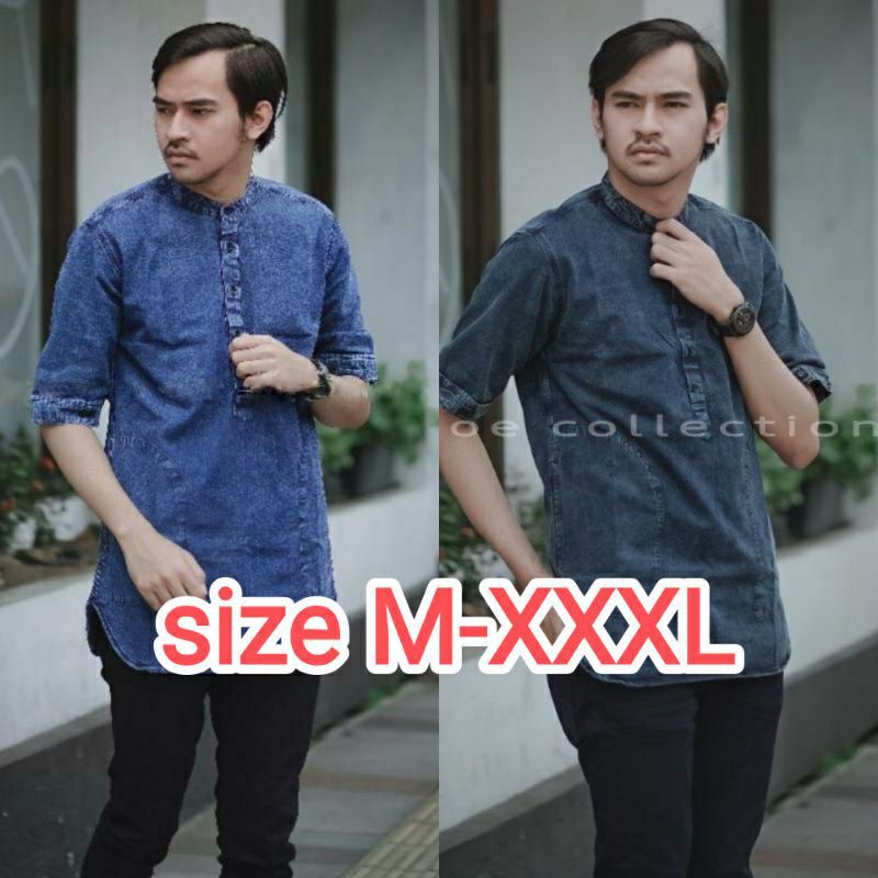 Jual Baju koko pria Baju Koko dewasa koko kurta jeans pakain muslim pria big size M-4L | Shopee ...