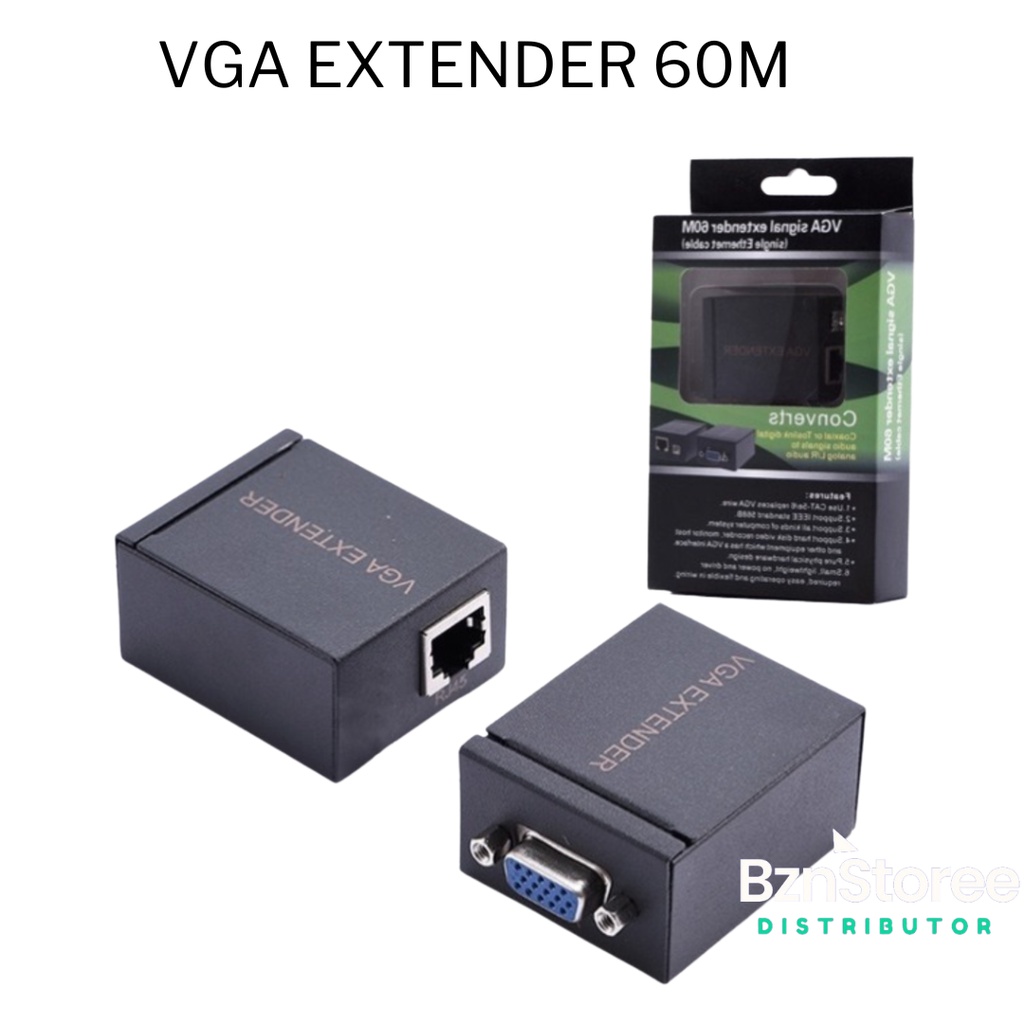 Jual Vga extender 60m single cat5 / cat6 vga extender up to 60 meter ...