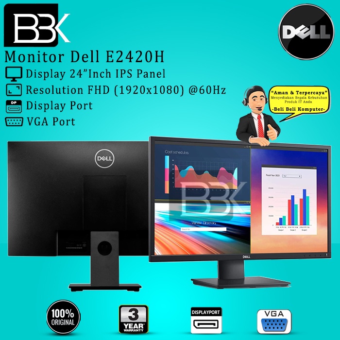 Jual Monitor Dell 24" inch Monitor E2420H 3 Year | Shopee Indonesia
