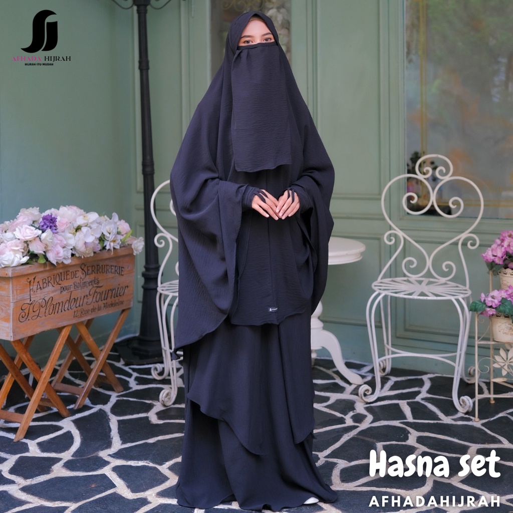 Jual Afhadahijrah - Gamis jilbab cadar Hasna hitam crinkle airflow baju ...