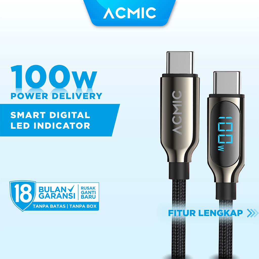 Jual ACMIC DIGILINE Kabel USB-C to USB-C 100W PD Fast Charging LED ...