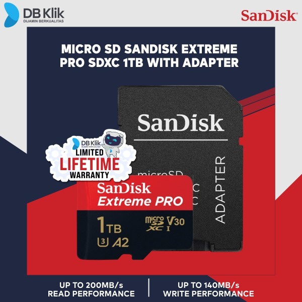 Jual Micro SD SanDisk Extreme Pro SDXC 1TB with Adapter- SDSQXCD-1T00-GN6MA | Shopee Indonesia