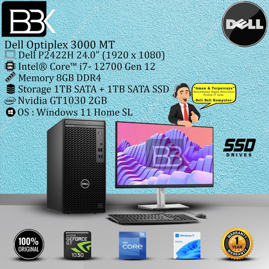Jual PC Dell Optiplex 3000 MT i7-12700 8GB 1TB+1TB SSD VGA 2GB W11H ...