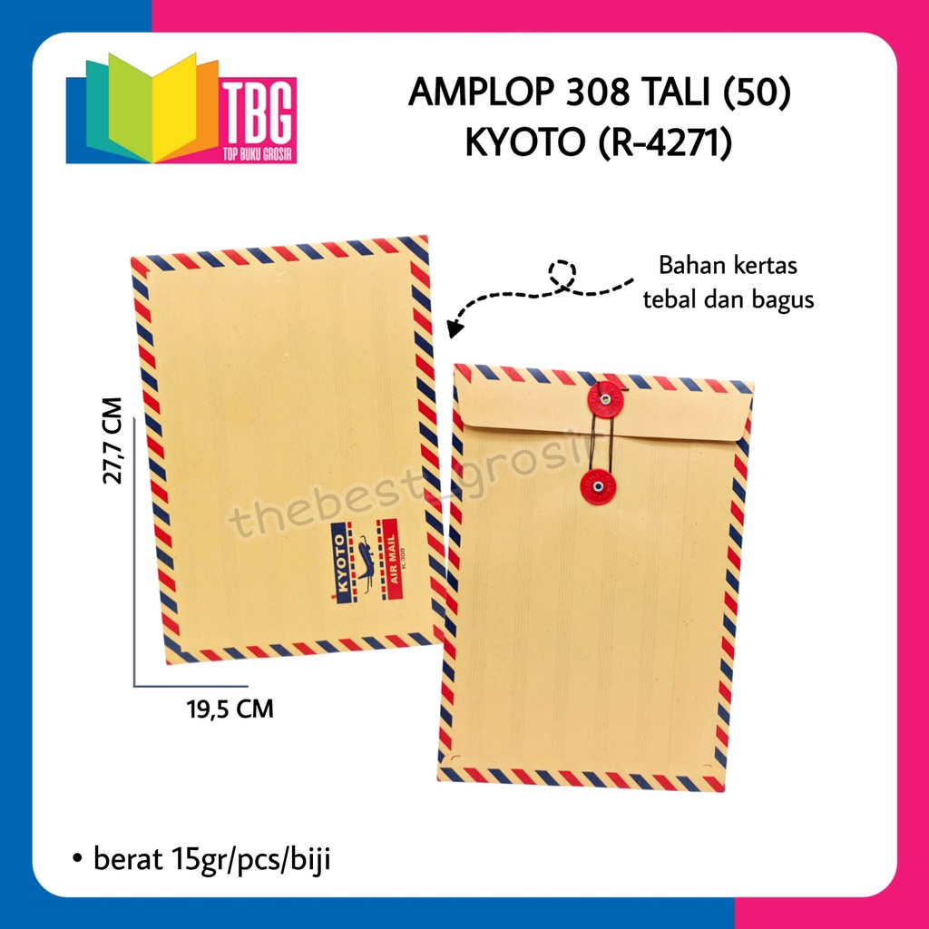 Jual 1 PCS AMPLOP 308 TALI (50) KYOTO MAP TALI KERTAS COKLAT AIRMAIL (R ...