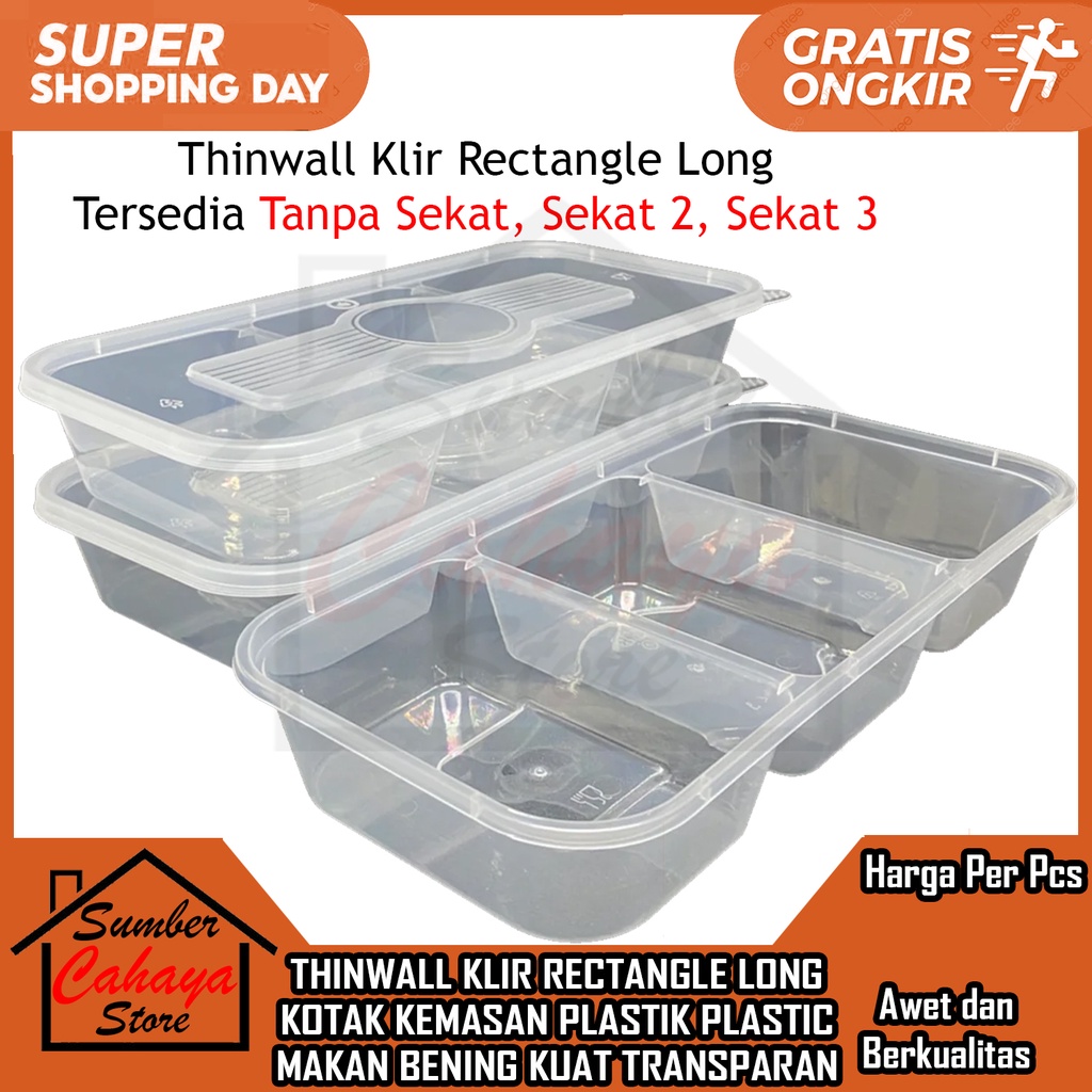 Jual THINWALL LONG THINWAL SATE BOX PLASTIK BENING TRANSPARAN SEKAT 2 3 ...