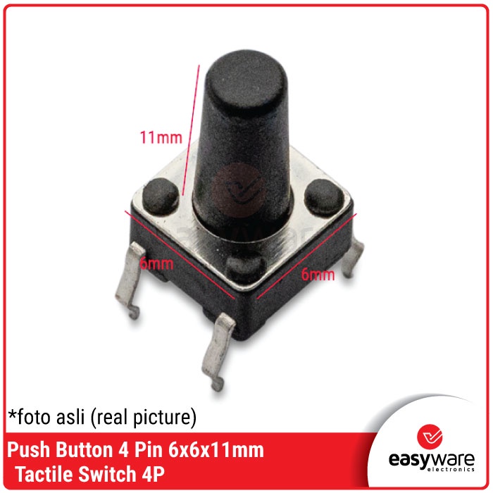 Jual PUSH BUTTON SWITCH 6x6x11 MM 4 PIN TACTILE SWITCH 6x6x11mm ...