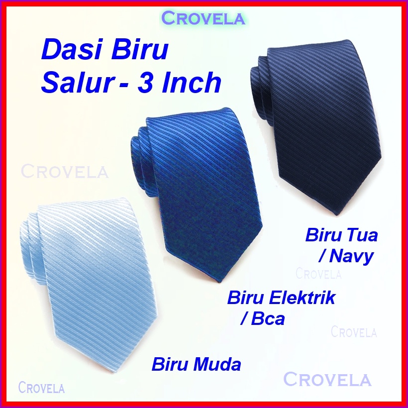 Jual Dasi Panjang Pria Biru 3 Inch Garis Salur Navy Dongker Elektrik ...