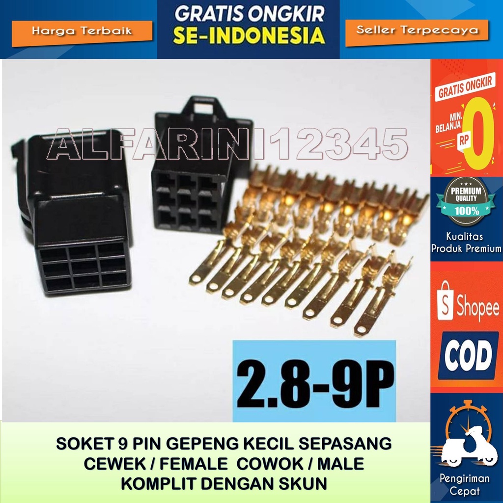 Jual SOKET 9 PIN HITAM SOKET KONEKTOR SOCKET CONNECTOR MOTOR MOBIL ...