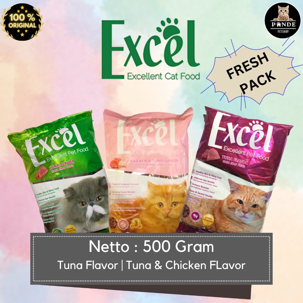 Jual Makanan Kucing Excel 500 gram Dry Cat Food Freshpack Varian rasa ...