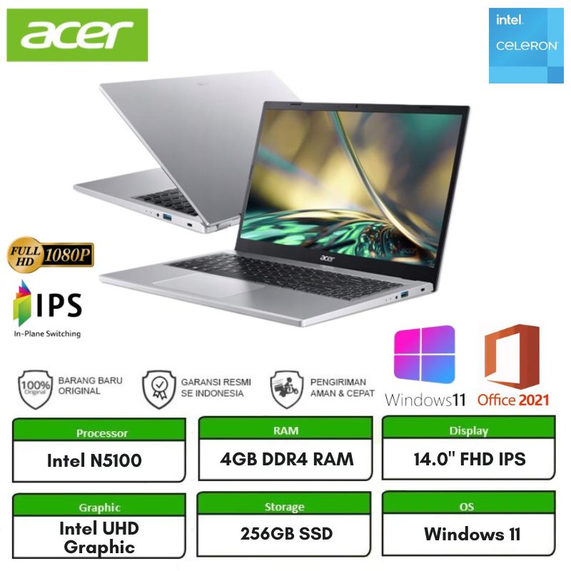 Jual ACER ASPIRE 3 A314-35-C91P INTEL N5100 4GB 256GB SSD 14"FHD WIN 11 ...