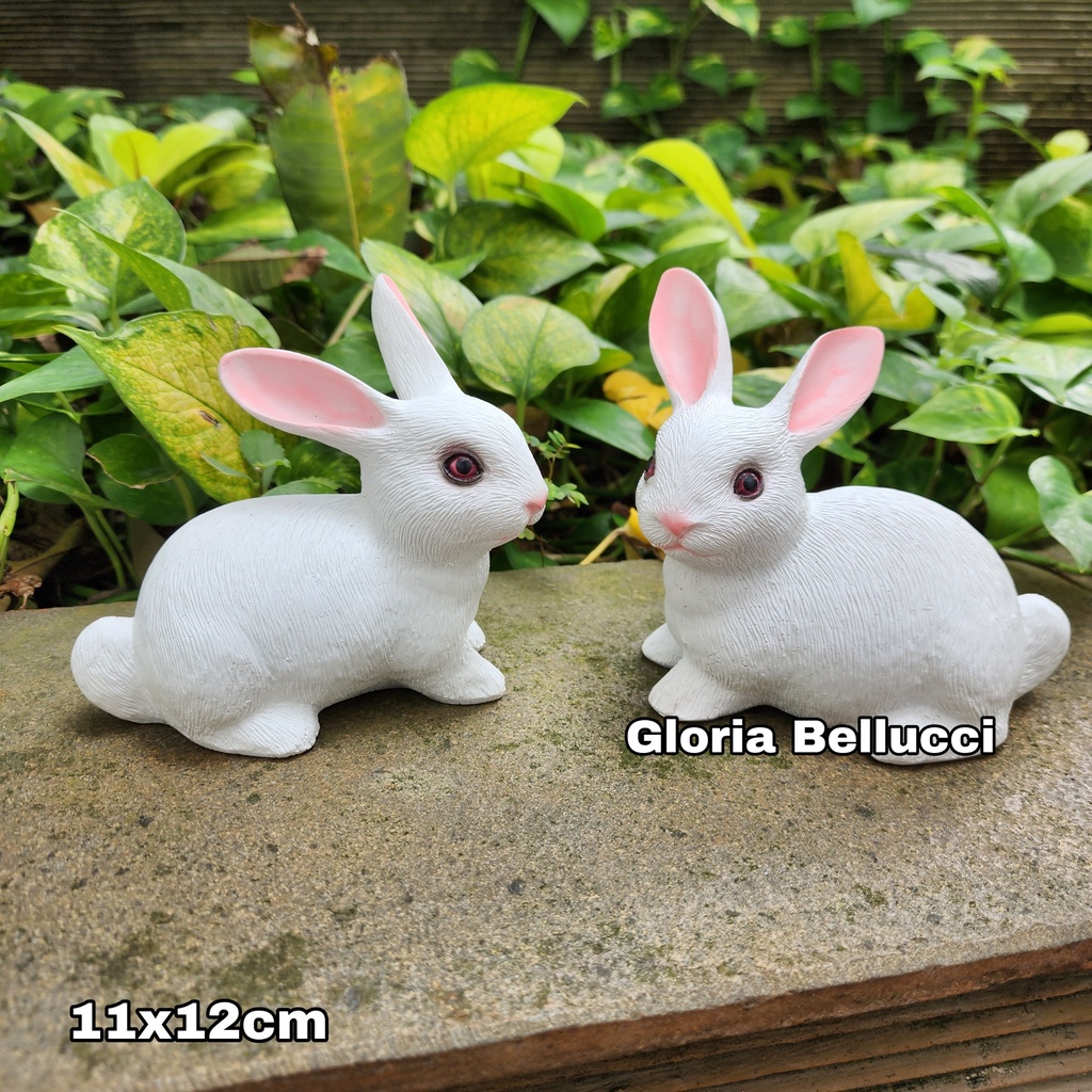 Jual patung pajangan 2 kelinci putih rabbit anggora hiasan interior ...
