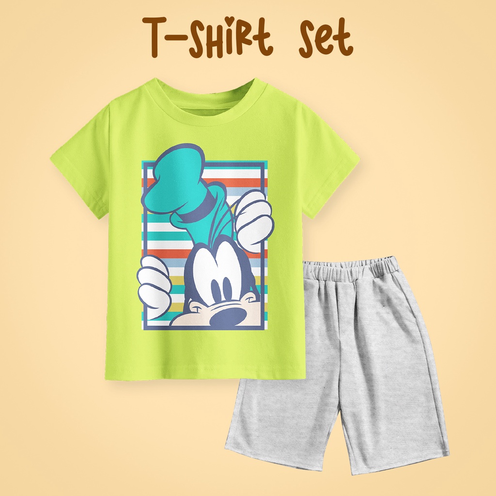 Jual Setelan Kaos dan celana Anak Laki-laki dan Perempuan 1-10 Tahun Lengan Pendek Motif Goofi ...