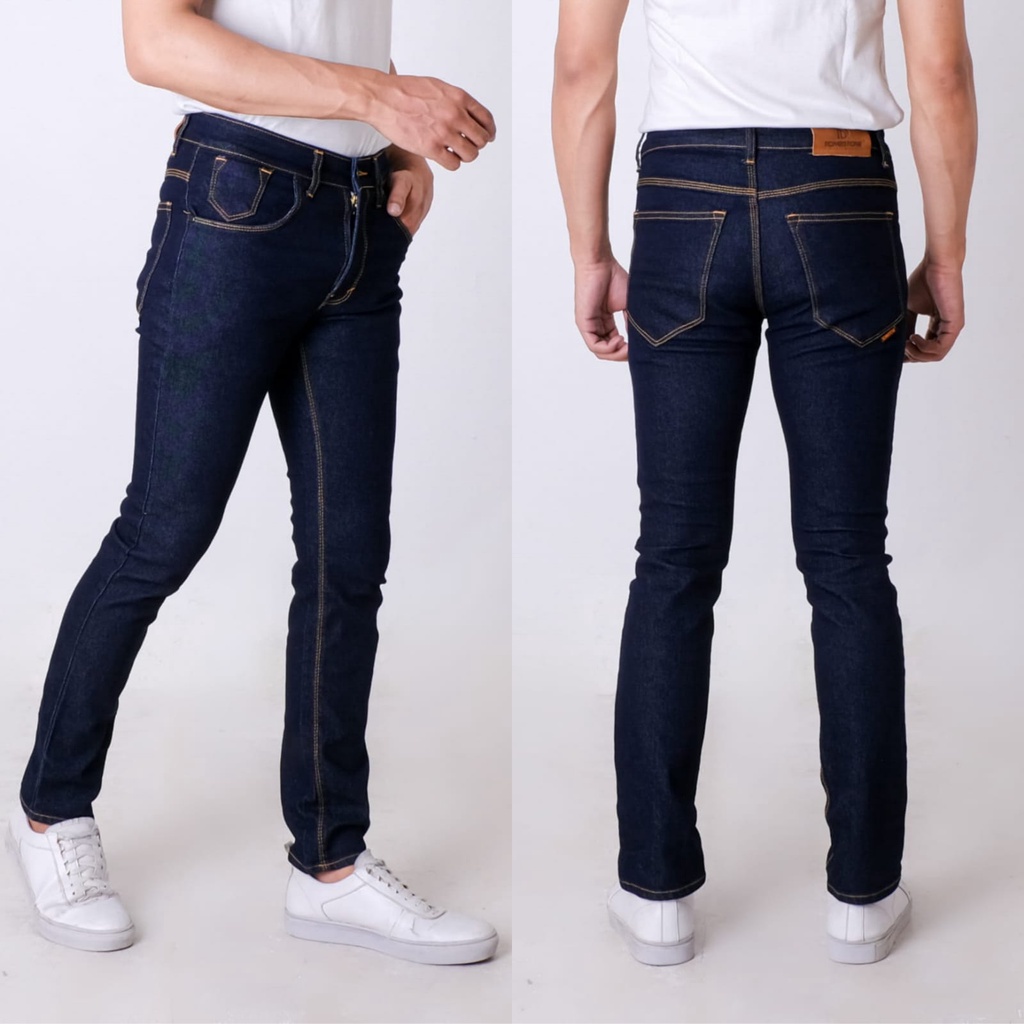 Jual Celana Jeans Pria Panjang Slim Fit Navy Blue Celana Jeans Stretch ...
