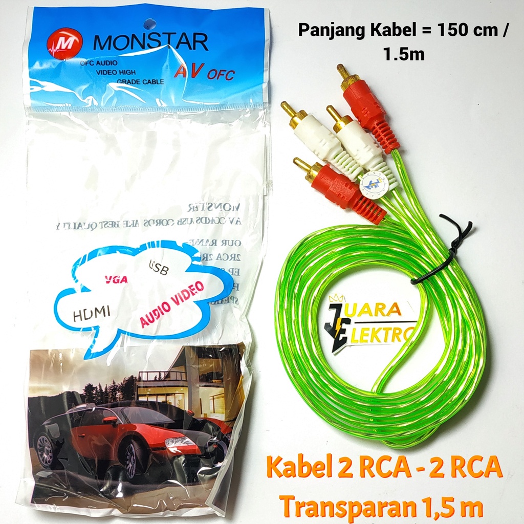 Jual MONSTAR Kabel 2 RCA - 2 RCA Transparan 1.5 Meter BUNGKUSAN ...