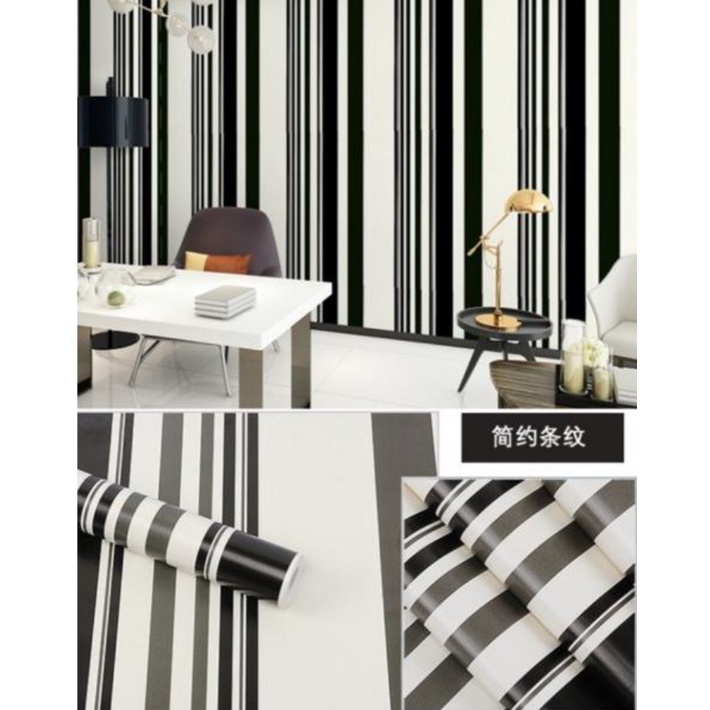 Jual WALLPAPER DINDING ukuran 45 cm x 10 M Motif Garis Hitam Putih Salur Stripe Polkadot ...