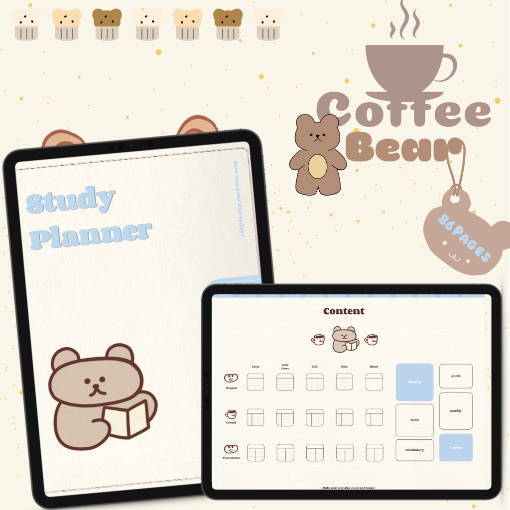 Jual Study Planner Digital cute with notebook --- Coffee Bear Study ...