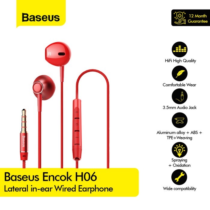 Jual BASEUS Encok H06 lateral in-ear Wired Earphone - NGH06 | Shopee ...