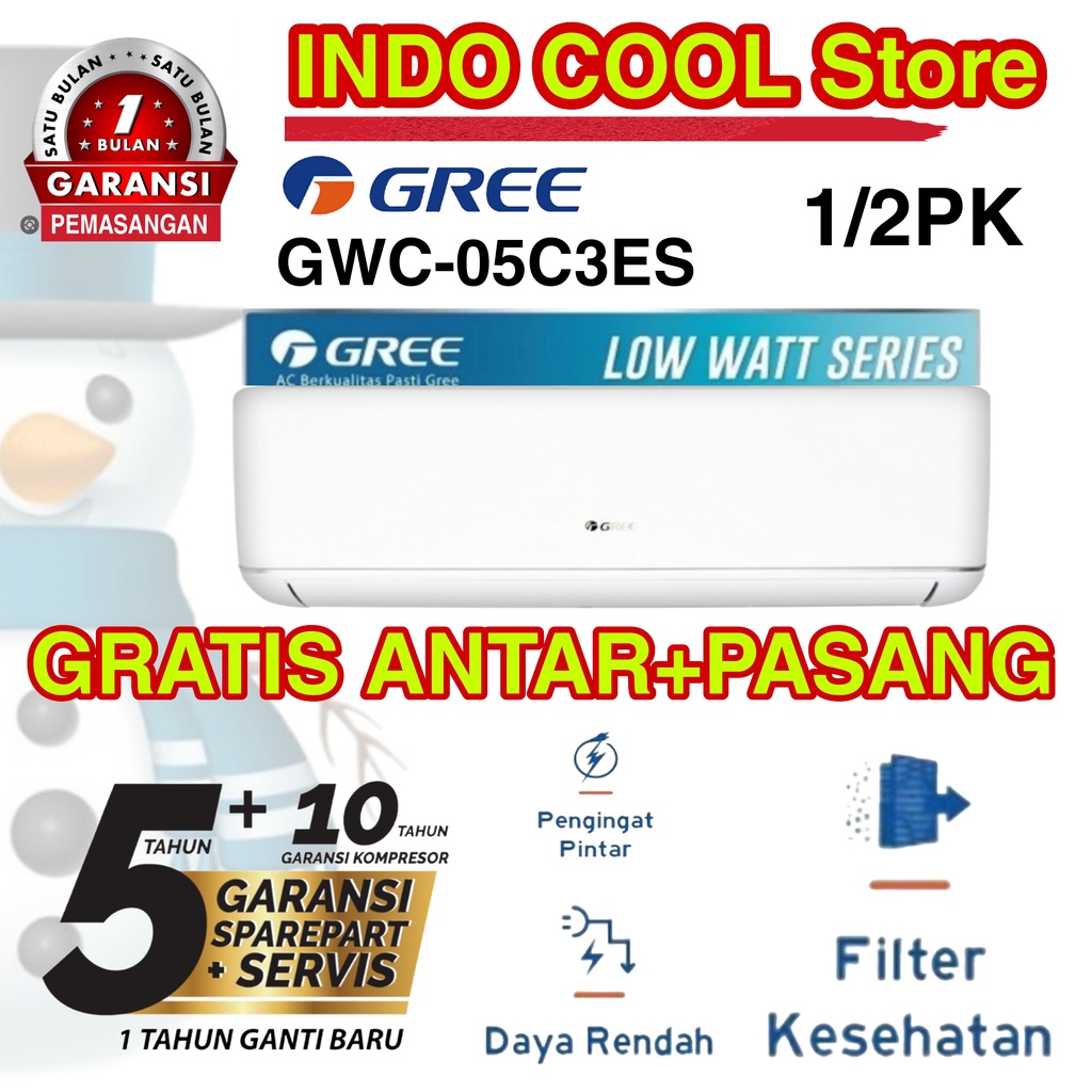 Jual Ac Gree Split 1/2PK GWC-05C3ES Deluxe Low Watt (Gratis Pasang+Antar) | Shopee Indonesia