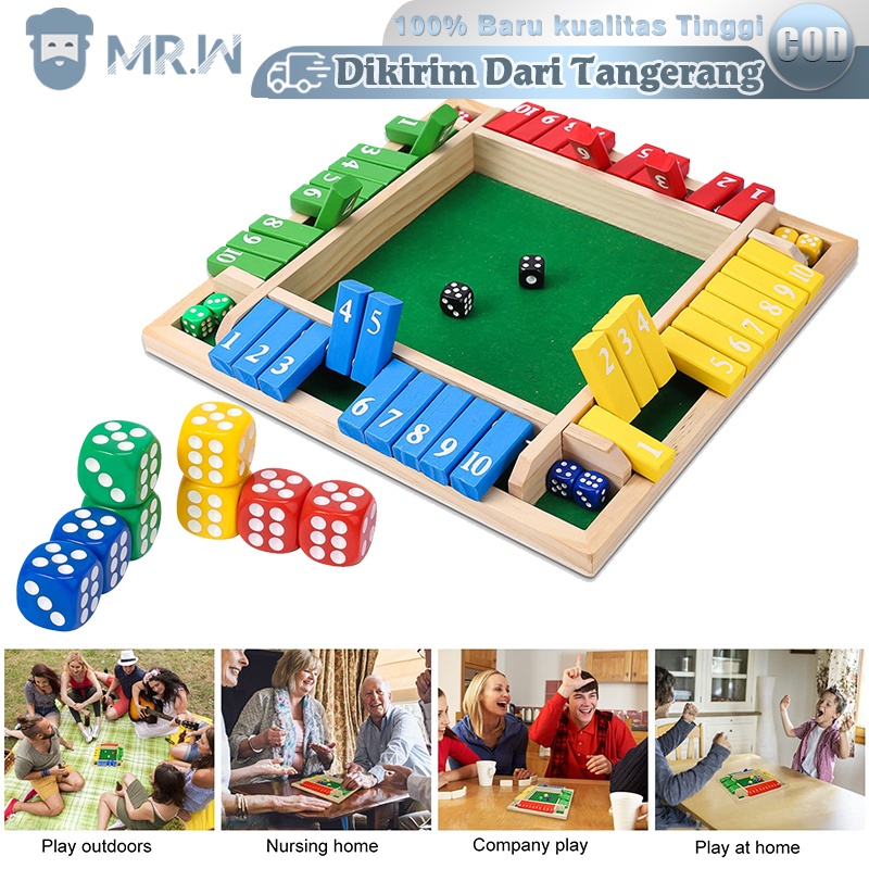 Jual 4 Sisi Papan Permainan Dadu 4 Warna Mainan Board Game Dadu Shut the Box 10 Nomor Untuk ...