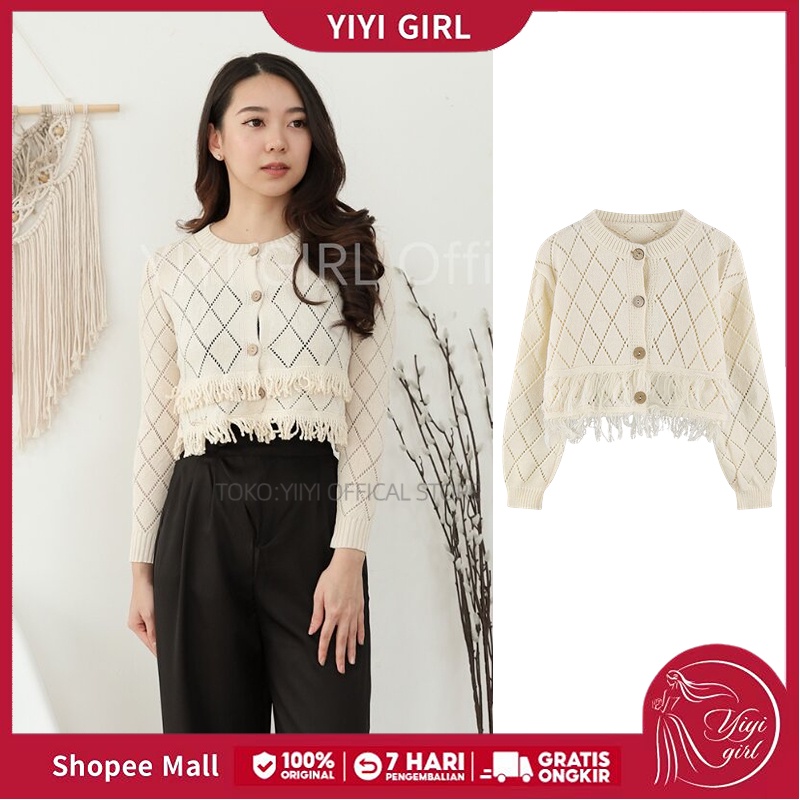 Jual YIYI GIRL Cardigan Rajut Crop Wanita Korean Vintage Polos Lengan Panjang | Shopee Indonesia