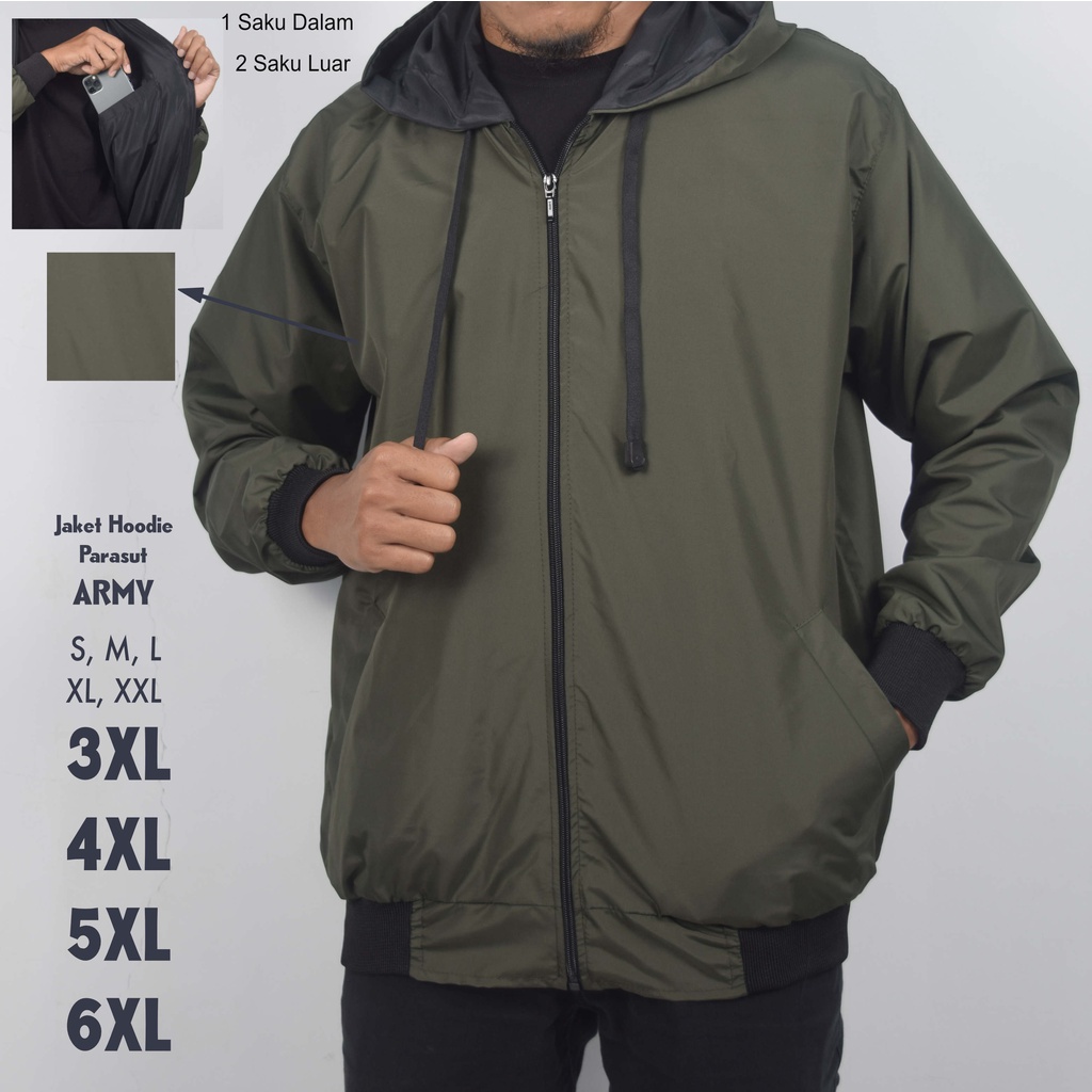 Jual Jaket Parasut Pria Motor Jumbo Hoodie Windbreaker Army Big Size S M L XL XXL 3XL 4XL 5XL ...