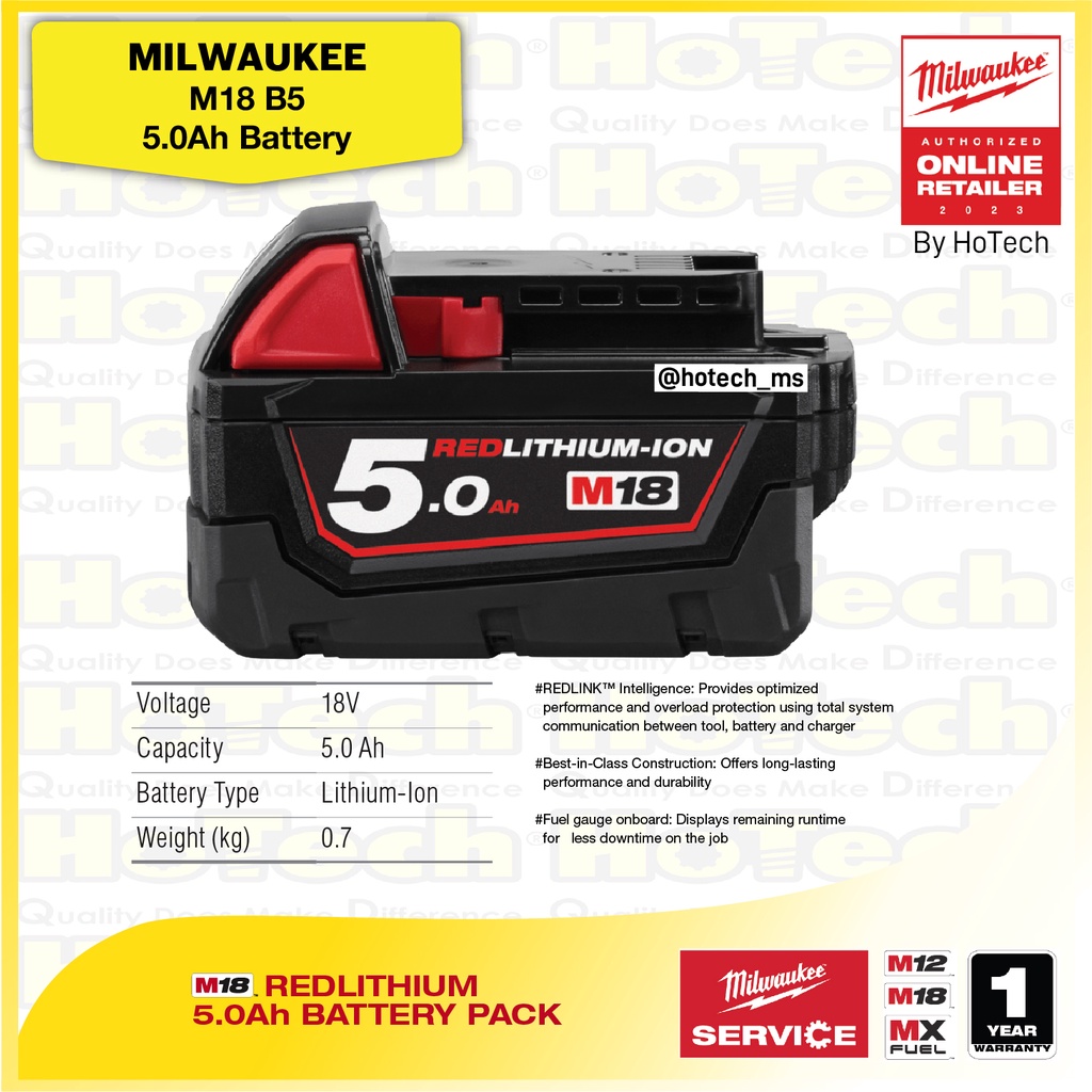 Jual MILWAUKEE | M18B5 REDLITHIUM 5.0Ah Battery Pack | Battery Charger ...