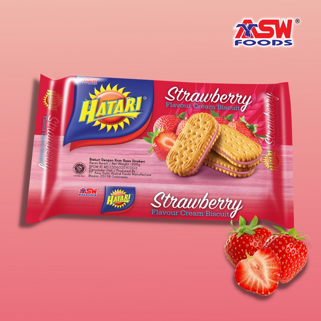 Jual Hatari Strawberry Flavour Cream Biscuit 190gr / ASW Biskuit ...