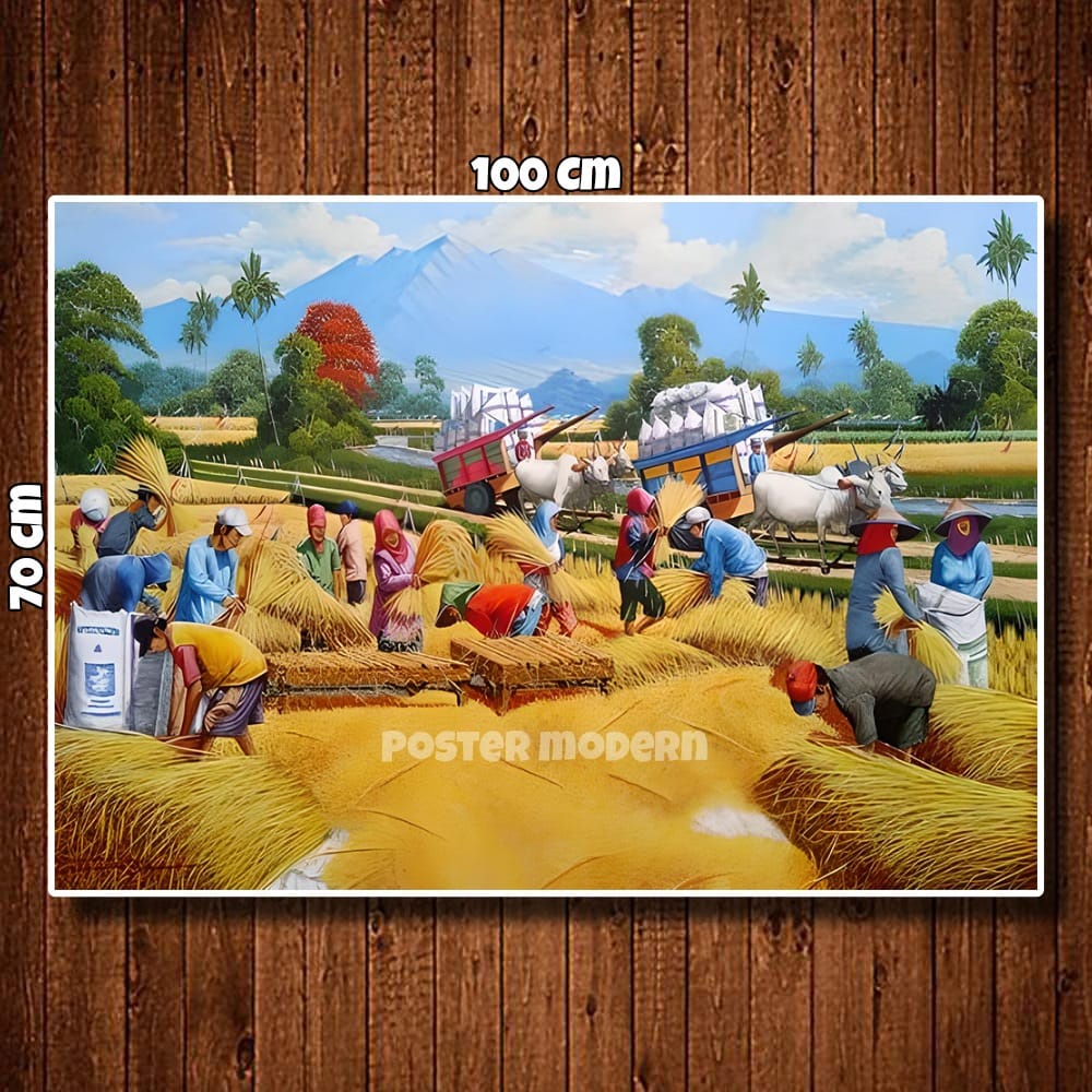 Jual HIASAN DINDING POSTER GAMBAR PANEN PADI #CODE06 UKURAN XTRA JUMBO ...