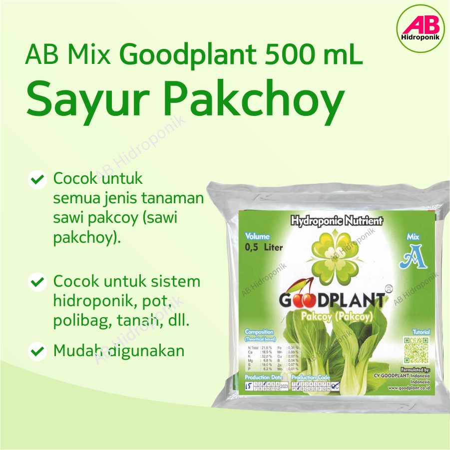 Jual Pupuk AB Mix Pakcoy Nutrisi Hidroponik Pakchoy Goodplant 500 mL ...