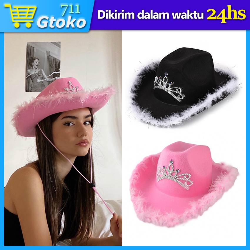 Jual Topi Cowgirl Hat Cowboy Topi Pink Blinking Crown Fedora Topi ...