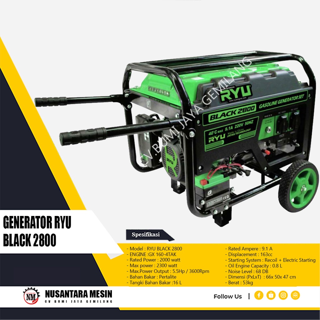 Jual MESIN GENSET / GASOLINE GENERATOR RYU BLACK 2800 | Shopee Indonesia